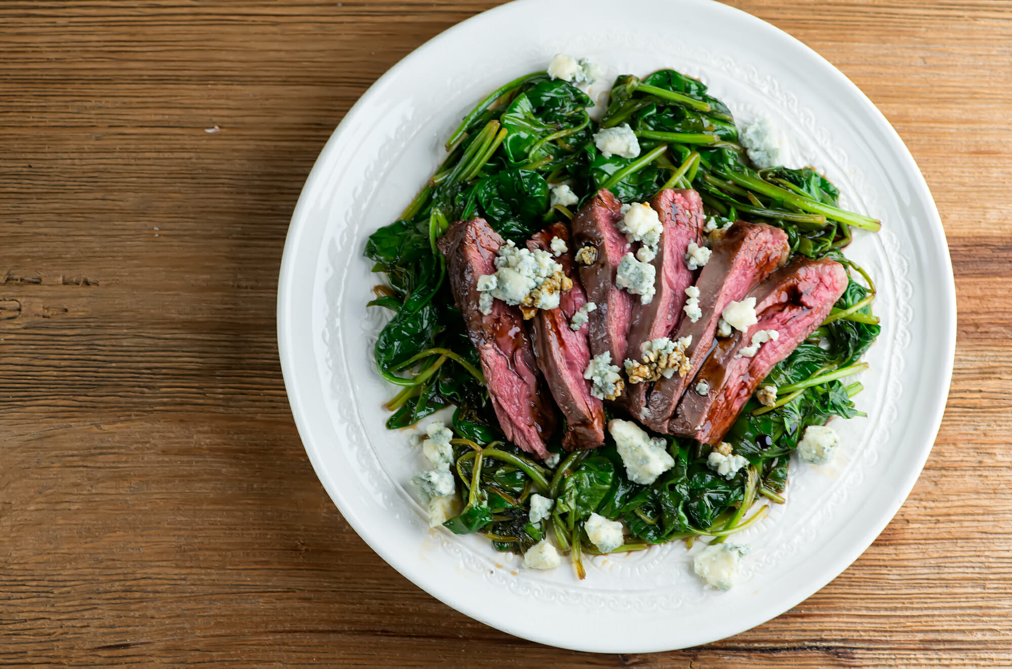 Balsamic Blue Cheese Steak With Spinach - Framed Cooks