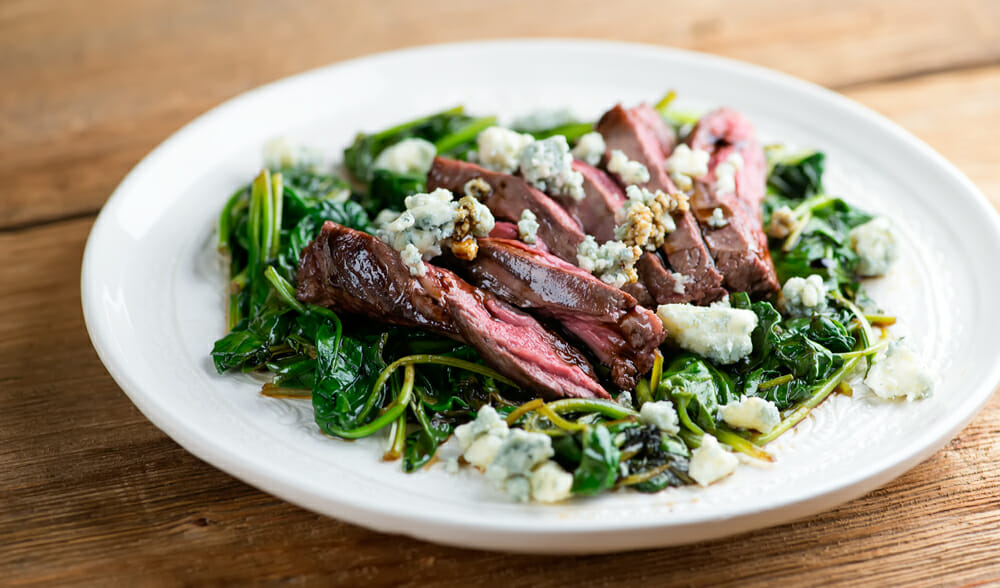 Balsamic Blue Cheese Steak With Spinach - Framed Cooks