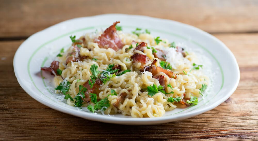 Ramen Pasta Carbonara - Framed Cooks