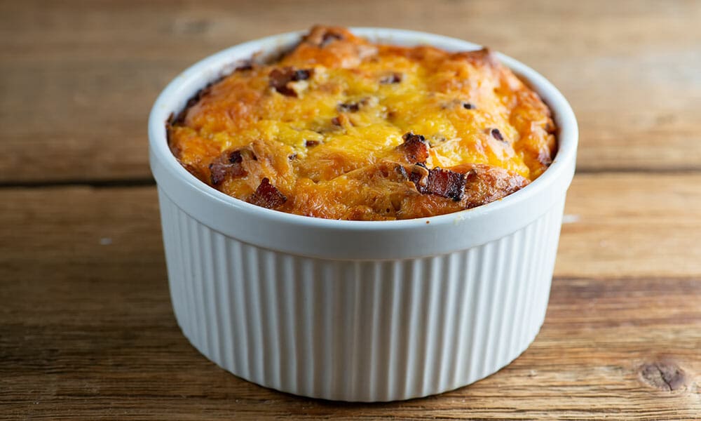 Cheesy Bacon Bread Pudding - Framed Cooks