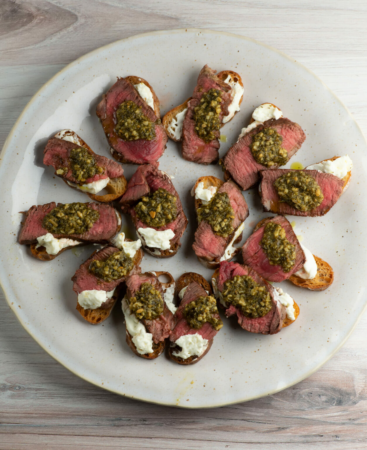 Filet Mignon Pesto Crostini - Framed Cooks